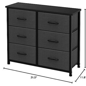 AZL1 Life Concept 6 Drawers Fabric, Tower Dresser for Bedroom, Hallway, Nursery, Entryway, Closets, Sturdy Metal Frame, Wood Tabletop, Easy Pull Handle, 31.5 Inches, Dark Grey