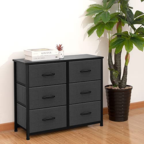 AZL1 Life Concept 6 Drawers Fabric, Tower Dresser for Bedroom, Hallway, Nursery, Entryway, Closets, Sturdy Metal Frame, Wood Tabletop, Easy Pull Handle, 31.5 Inches, Dark Grey