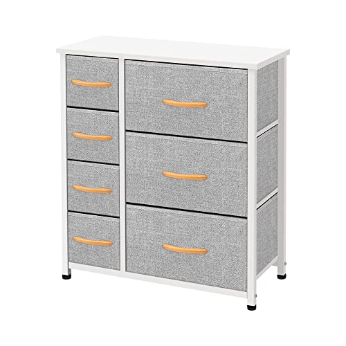 AZL1 Life Concept Vertical Dresser Storage Tower, Steel Frame, Wood Top, Easy Pull Fabric Bins-Organizer Unit for Bedroom, Hallway, Entryway, Closets-7 Drawers, Light Grey