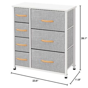 AZL1 Life Concept Vertical Dresser Storage Tower, Steel Frame, Wood Top, Easy Pull Fabric Bins-Organizer Unit for Bedroom, Hallway, Entryway, Closets-7 Drawers, Light Grey