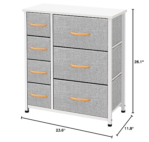 AZL1 Life Concept Vertical Dresser Storage Tower, Steel Frame, Wood Top, Easy Pull Fabric Bins-Organizer Unit for Bedroom, Hallway, Entryway, Closets-7 Drawers, Light Grey