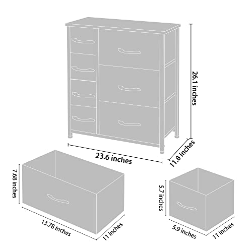 AZL1 Life Concept Vertical Dresser Storage Tower, Steel Frame, Wood Top, Easy Pull Fabric Bins-Organizer Unit for Bedroom, Hallway, Entryway, Closets-7 Drawers, Light Grey