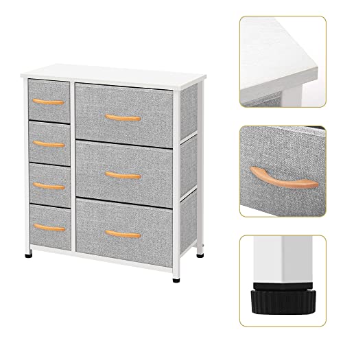 AZL1 Life Concept Vertical Dresser Storage Tower, Steel Frame, Wood Top, Easy Pull Fabric Bins-Organizer Unit for Bedroom, Hallway, Entryway, Closets-7 Drawers, Light Grey