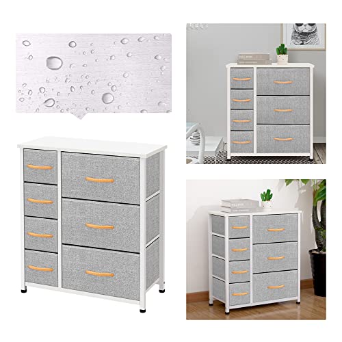 AZL1 Life Concept Vertical Dresser Storage Tower, Steel Frame, Wood Top, Easy Pull Fabric Bins-Organizer Unit for Bedroom, Hallway, Entryway, Closets-7 Drawers, Light Grey