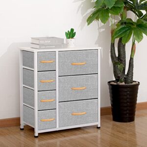 AZL1 Life Concept Vertical Dresser Storage Tower, Steel Frame, Wood Top, Easy Pull Fabric Bins-Organizer Unit for Bedroom, Hallway, Entryway, Closets-7 Drawers, Light Grey