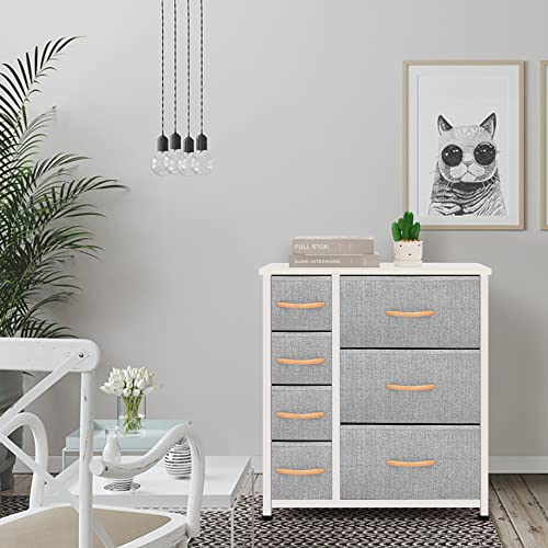 AZL1 Life Concept Vertical Dresser Storage Tower, Steel Frame, Wood Top, Easy Pull Fabric Bins-Organizer Unit for Bedroom, Hallway, Entryway, Closets-7 Drawers, Light Grey