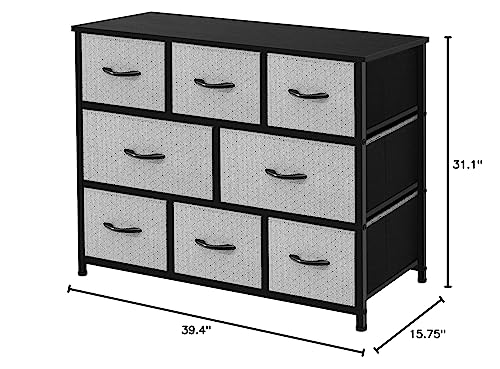 AZL1 Life Concept Extra Wide Organizer 8-Drawer Closet Shelves, Dressers Storage Chest for Bedroom, Living Room, Hallway & Nursery with Easy Pull Fabric Bins Wood Top, Grey with Black