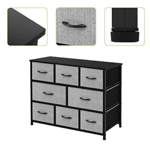 AZL1 Life Concept Extra Wide Organizer 8-Drawer Closet Shelves, Dressers Storage Chest for Bedroom, Living Room, Hallway & Nursery with Easy Pull Fabric Bins Wood Top, Grey with Black