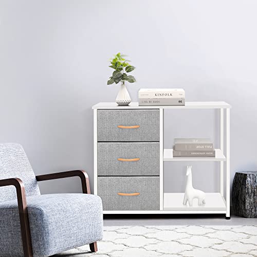 AZL1 Life Concept Rustic Brown Fabric Dresser, 4 Drawer Organizer Unit with 2 Shelves, Storage Chest for Bedroom, Entryway, Hallway, Living Room, Office, Light Grey