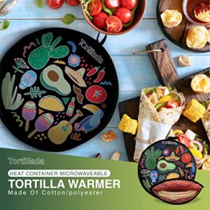 Tortillada - 12 Inch Tortilla Warmer/Heat Container microwaveable made of cotton/polyester (Black)