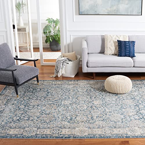 SAFAVIEH Valencia Collection Area Rug - 9' x 12', Blue & Beige, Vintage Oriental Design, Non-Shedding & Easy Care, Ideal for High Traffic Areas in Living Room, Bedroom (VAL570C)