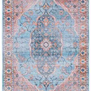 SAFAVIEH Serapi Collection Area Rug - 8' x 10', Blue & Orange, Boho Chic Design, Non-Shedding Machine Washable & Slip Resistant Ideal for High Traffic Areas in Living Room, Bedroom (SEP540M)