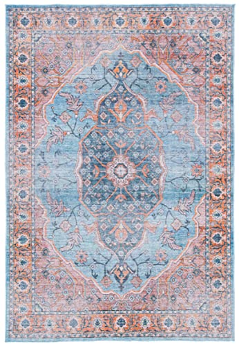 SAFAVIEH Serapi Collection Area Rug - 8' x 10', Blue & Orange, Boho Chic Design, Non-Shedding Machine Washable & Slip Resistant Ideal for High Traffic Areas in Living Room, Bedroom (SEP540M)