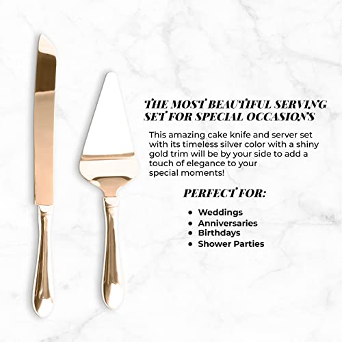 Homi styles Metallic Rose Copper Gold Stainless Steel Cake Serving Set - Cake Knife and Server - Cake Serving Set With Serrated Blade for Easier Cutting - Holidays, Birthdays, Wedding, Anniversary