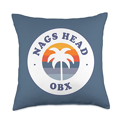 Nags Head NC Outer Banks Ocean Apparel Shop Nags Head Beach OBX North Carolina Ocean Wave NC Throw Pillow, 18x18, Multicolor