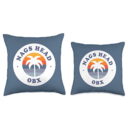 Nags Head NC Outer Banks Ocean Apparel Shop Nags Head Beach OBX North Carolina Ocean Wave NC Throw Pillow, 18x18, Multicolor