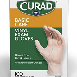 Curad Basic Care Vinyl Exam Gloves, Disposable, One Size Fits Most (100 Count)