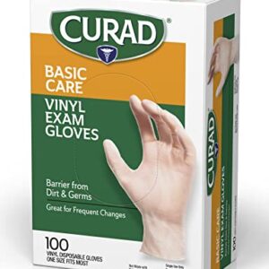 Curad Basic Care Vinyl Exam Gloves, Disposable, One Size Fits Most (100 Count)