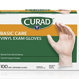 Curad Basic Care Vinyl Exam Gloves, Disposable, One Size Fits Most (100 Count)