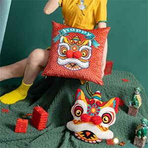 3D Dancing Lion Cushion Chinese Traditional Lucky Lion Embroidery Cushion