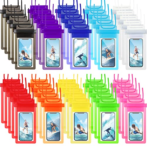 Flutesan 50 Pack Clear Waterproof Phone Pouch Universal Waterproof Phone Case Waterproof Pouch Dry Bag with Lanyard for Water Games Protect