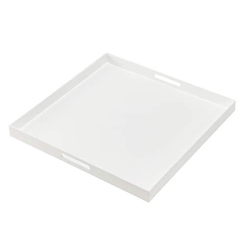 MUKEEN Oversize Extra Large King Size Bed Tray for eating Big Glossy White Acrylic Serving Tray with Handles 24x24 Inch -Spill Proof- Decorative Countertop Organizer for Ottoman,Bed,Party, Butler Tray