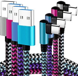 teeind usb c angle cord: [90 degree/6ft/4pack] nylon usb c cable compatible with samsung galaxy s10/s10e/9/note 10, charger cable-[blue/black/magenta/purple]