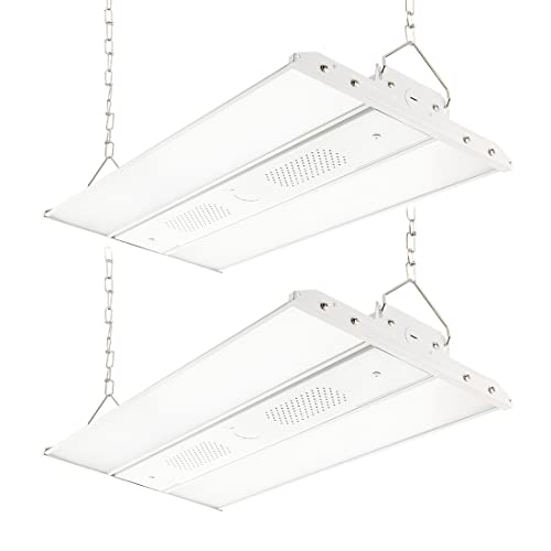 Xbuyee (2 Pack) LED High Bay Shop Light 2FT Commercial 165W 23100 Lumens 5000K 100-277V Dimmable, Linear Hanging Bay Lights for Warehouse Workshop Supermarket Stadium, Power Tunable 165W/110W/80W