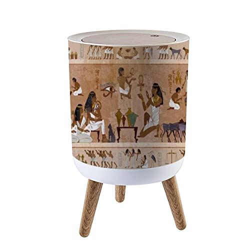 Small Trash Can with Lid Ancient Egypt Frescoes Life of egyptians Agriculture Workmanship Round Recycle Bin Press Top Dog Proof Wastebasket for Kitchen Bathroom Bedroom Office 7L/1.8 Gallon