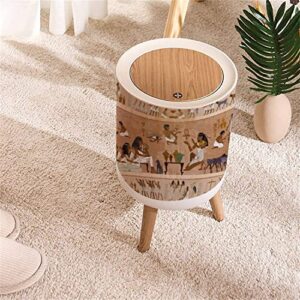 Small Trash Can with Lid Ancient Egypt Frescoes Life of egyptians Agriculture Workmanship Round Recycle Bin Press Top Dog Proof Wastebasket for Kitchen Bathroom Bedroom Office 7L/1.8 Gallon