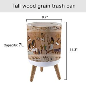 Small Trash Can with Lid Ancient Egypt Frescoes Life of egyptians Agriculture Workmanship Round Recycle Bin Press Top Dog Proof Wastebasket for Kitchen Bathroom Bedroom Office 7L/1.8 Gallon