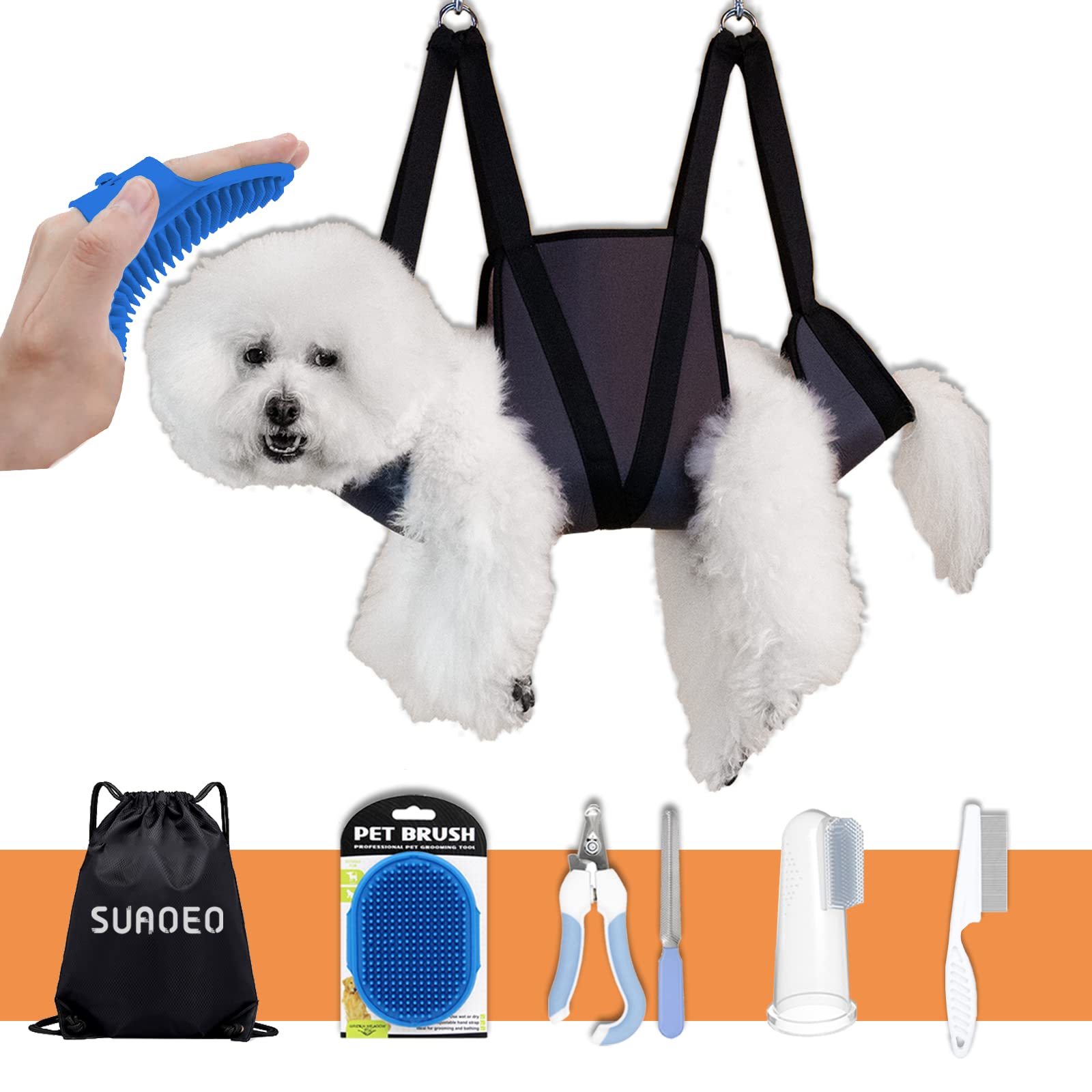 SUAOEO Pet Grooming Hammock Kit,Breathable Hammock Set,Dog Grooming Harness for Dog and Cat (Grey S)