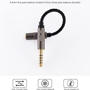 Headphone Adapter 4.4mm Male to 3.5mm Female Adapter for 3.5mm Cable Connected to Balanced 4.4mm Player Device High Stereo Audio Converter OFC Cable with Gold-Plated Plug 6 inch Length Extension Cord