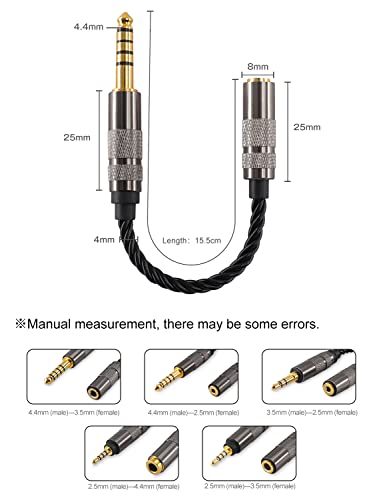 Headphone Adapter 4.4mm Male to 3.5mm Female Adapter for 3.5mm Cable Connected to Balanced 4.4mm Player Device High Stereo Audio Converter OFC Cable with Gold-Plated Plug 6 inch Length Extension Cord