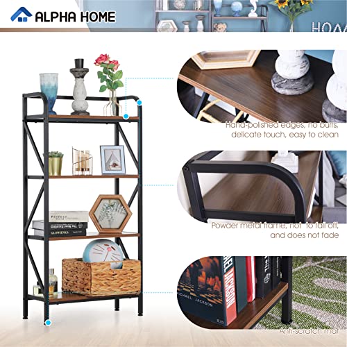 ALPHA HOME 4-Tier Bookshelf Industrial Bookcase Tall Book Shelf Storage Organizer and Display Rack for Living Room, Bedroom and Office