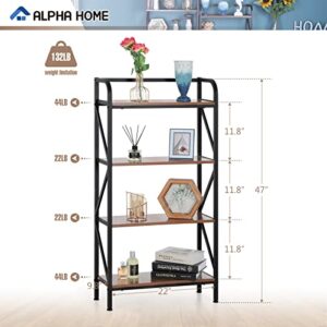 ALPHA HOME 4-Tier Bookshelf Industrial Bookcase Tall Book Shelf Storage Organizer and Display Rack for Living Room, Bedroom and Office