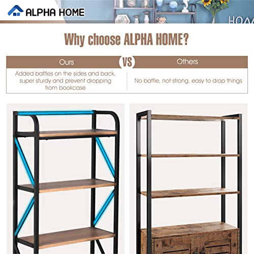 ALPHA HOME 4-Tier Bookshelf Industrial Bookcase Tall Book Shelf Storage Organizer and Display Rack for Living Room, Bedroom and Office