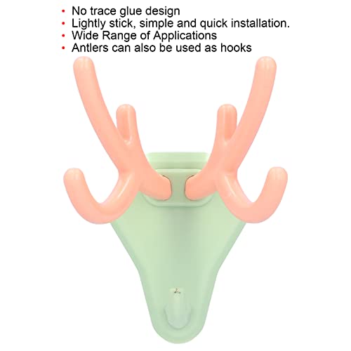 Deer Head Single Wall Hook,Hanger Animal Shaped Coat Hat Hook,Punch Free Coat Hooks Wall Hooks Clothes Hanger Rack (Green)