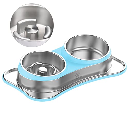 Slow Feeder Dog Bowls DOKIPETTY Stainless Steel Raised Dog Bowl for Small Sized Dogs Puppy Metal Dog Bowl and Water Bowl for Travel and Home