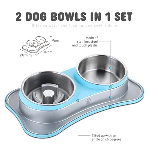 Slow Feeder Dog Bowls DOKIPETTY Stainless Steel Raised Dog Bowl for Small Sized Dogs Puppy Metal Dog Bowl and Water Bowl for Travel and Home