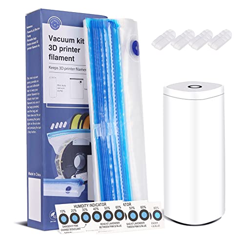 Domsanistor 3D Printer Filament Storage Bags Vacuum Kit,10Pcs Filament Vacuum Bags with Automatic Pump/Humidity Indicator Cards/Clips, Filament Bags Storage Spool Sealing for Keeping Filament Dry