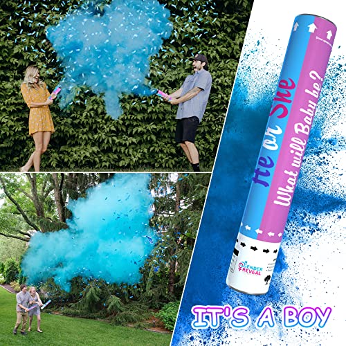 Tamodan Gender Reveal Confetti Powder Cannon，Set of 4 Gender Reveal Powder Cannon (2 Blue +2 Pink) – Gender Reveal Confetti Powder Cannon Ideal for Pregnancy Announcement