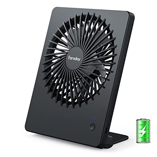 FARADAY Small Table Fans Rechargeable Portable 180°Tilt Folding Desk Fans Battery Operated Personal Fan Ultra Quiet For Home Bedroom Office Desktop, 3 Speeds (Black)