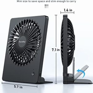 FARADAY Small Table Fans Rechargeable Portable 180°Tilt Folding Desk Fans Battery Operated Personal Fan Ultra Quiet For Home Bedroom Office Desktop, 3 Speeds (Black)