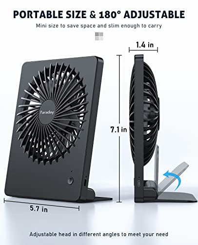 FARADAY Small Table Fans Rechargeable Portable 180°Tilt Folding Desk Fans Battery Operated Personal Fan Ultra Quiet For Home Bedroom Office Desktop, 3 Speeds (Black)