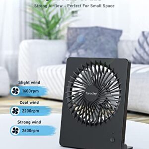 FARADAY Small Table Fans Rechargeable Portable 180°Tilt Folding Desk Fans Battery Operated Personal Fan Ultra Quiet For Home Bedroom Office Desktop, 3 Speeds (Black)