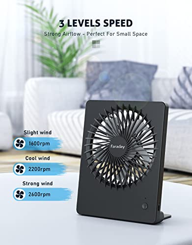 FARADAY Small Table Fans Rechargeable Portable 180°Tilt Folding Desk Fans Battery Operated Personal Fan Ultra Quiet For Home Bedroom Office Desktop, 3 Speeds (Black)