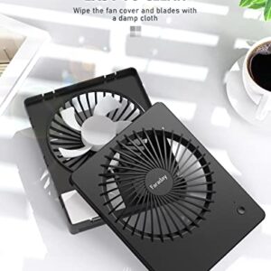 FARADAY Small Table Fans Rechargeable Portable 180°Tilt Folding Desk Fans Battery Operated Personal Fan Ultra Quiet For Home Bedroom Office Desktop, 3 Speeds (Black)