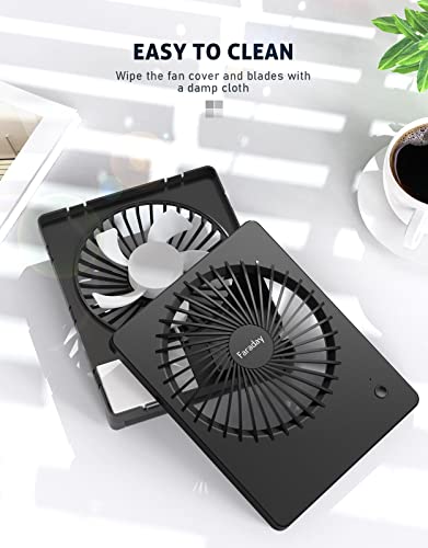 FARADAY Small Table Fans Rechargeable Portable 180°Tilt Folding Desk Fans Battery Operated Personal Fan Ultra Quiet For Home Bedroom Office Desktop, 3 Speeds (Black)