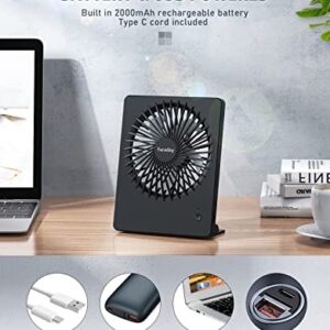 FARADAY Small Table Fans Rechargeable Portable 180°Tilt Folding Desk Fans Battery Operated Personal Fan Ultra Quiet For Home Bedroom Office Desktop, 3 Speeds (Black)